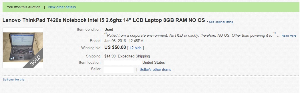 TPHOLIC - 자유게시판 - 낙찰가 50불 T420S (4174GD9) 저렴한건 아닙니다.